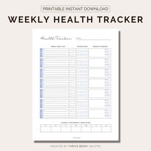 Weekly Health Tracker Journal PRINTABLE Meal Planner Fitness Tracker ...