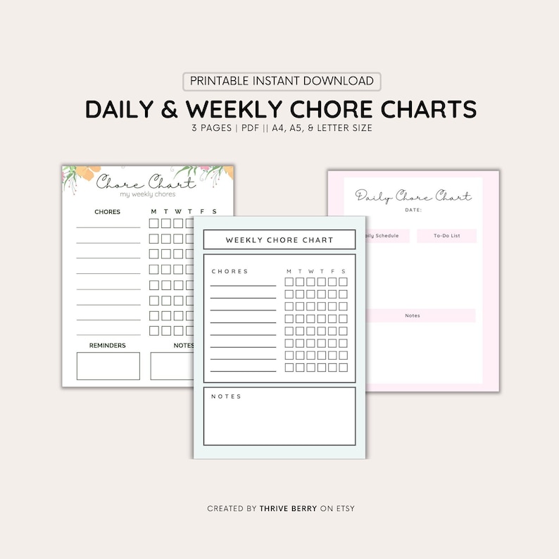 Weekly Daily Chore Chart Printable, Weekly Chore Chart Printable, Daily ...