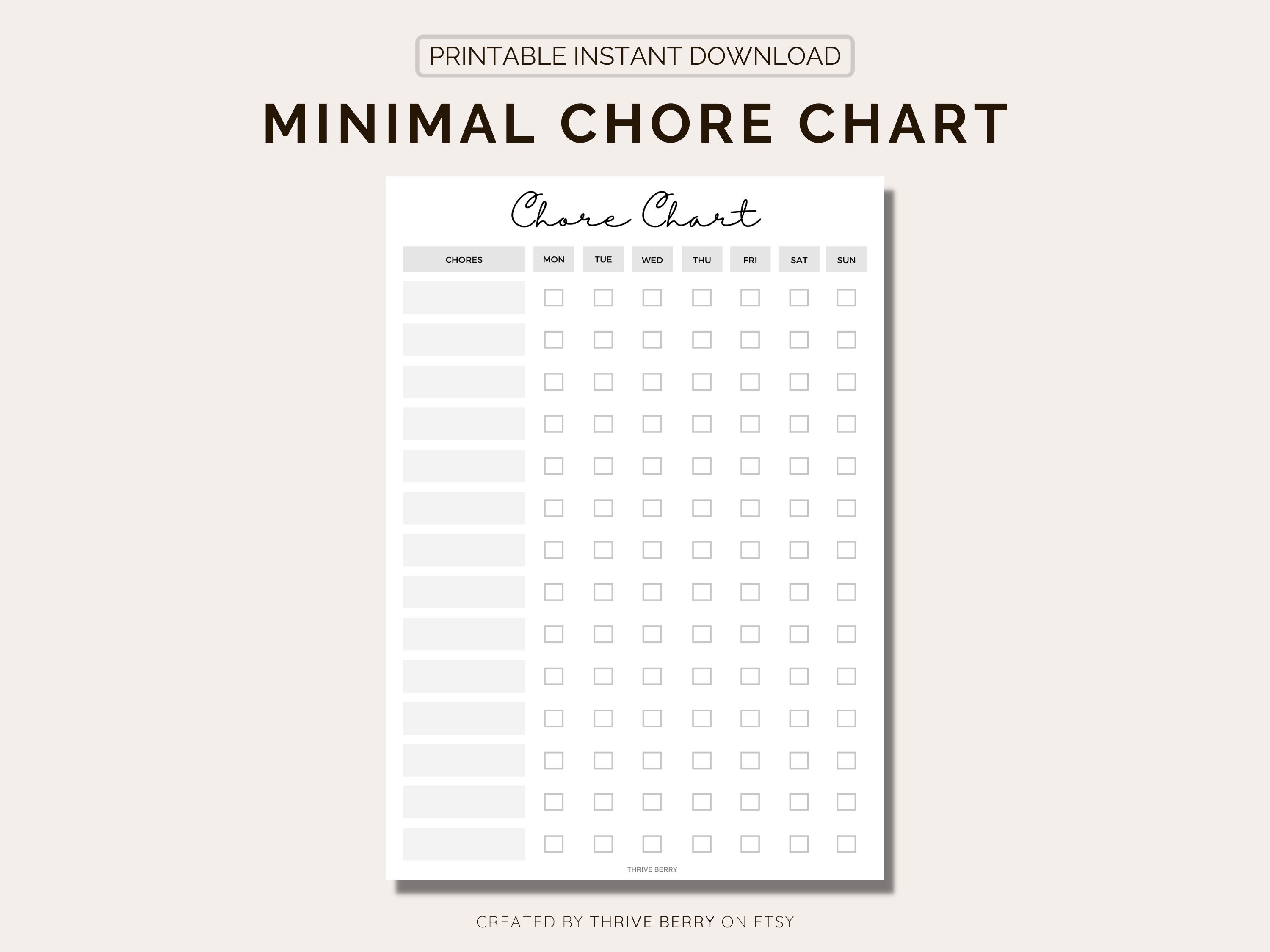 Chore Chart Daily Chore Chart Roommates Chore Chart Kids Chore Chart