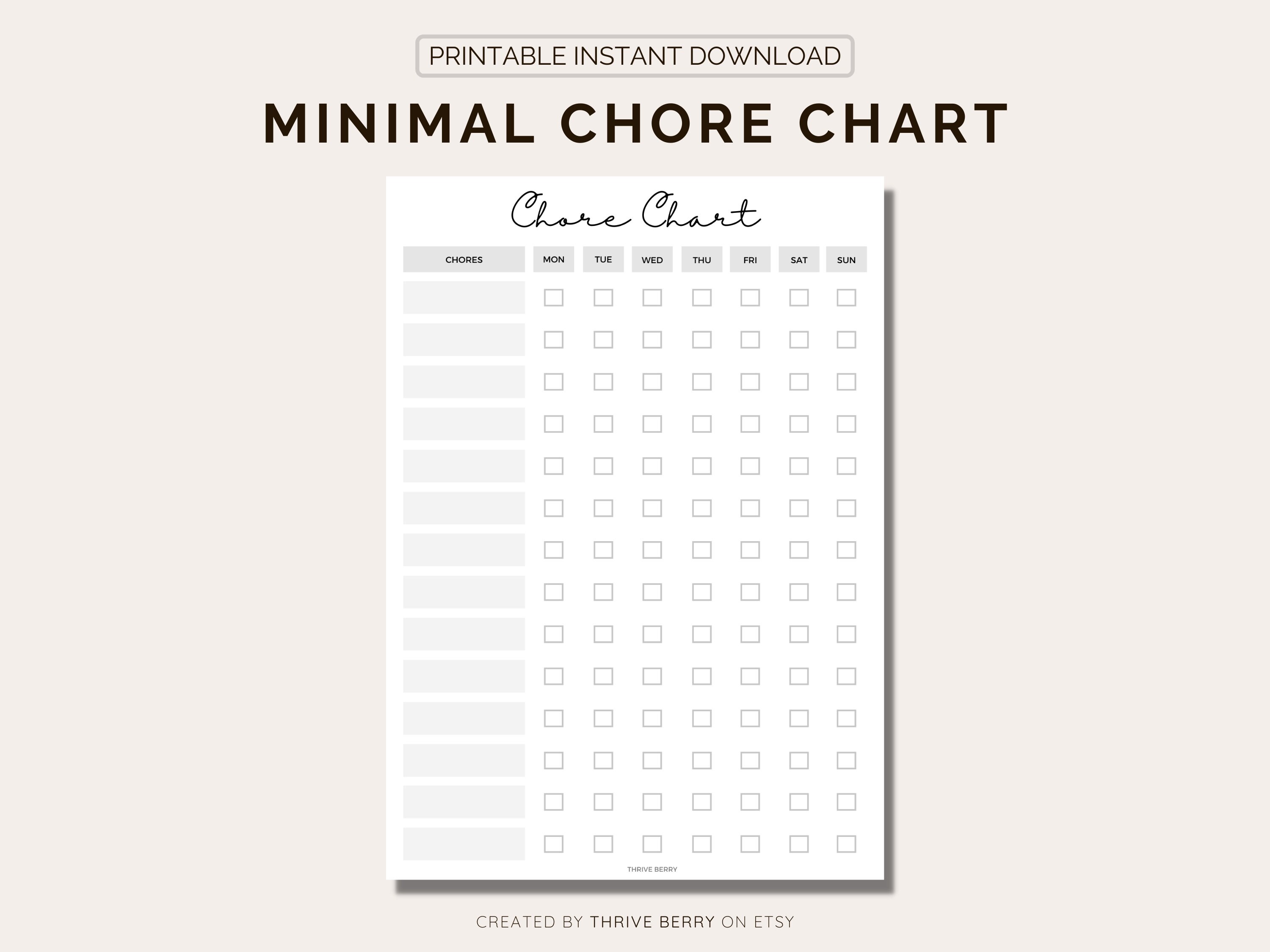 Chore Chart Daily Chore Chart Roommates Chore Chart Kids Chore Chart 