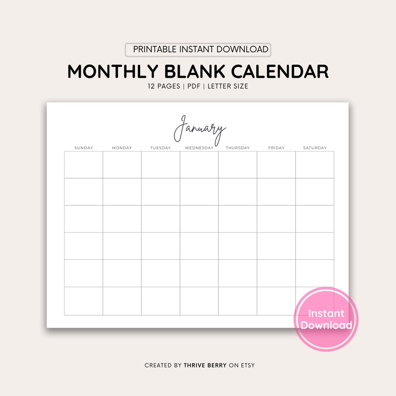 Printable Blank Calendar Landscape, Desk Calendar Printable Blank ...