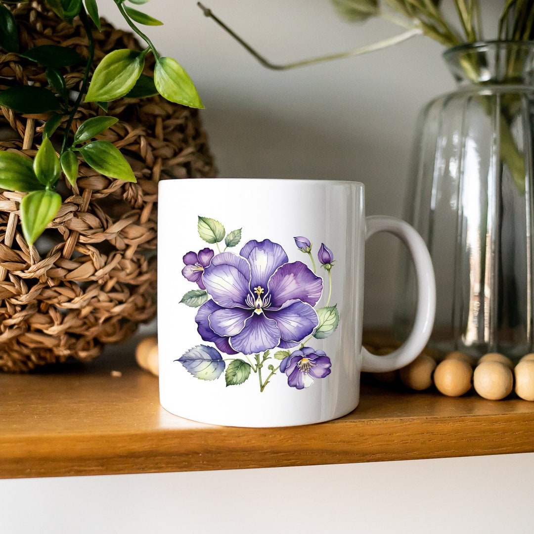 February Birth Flower Mug: Custom Birthday Month Coffee Cup, Violet ...