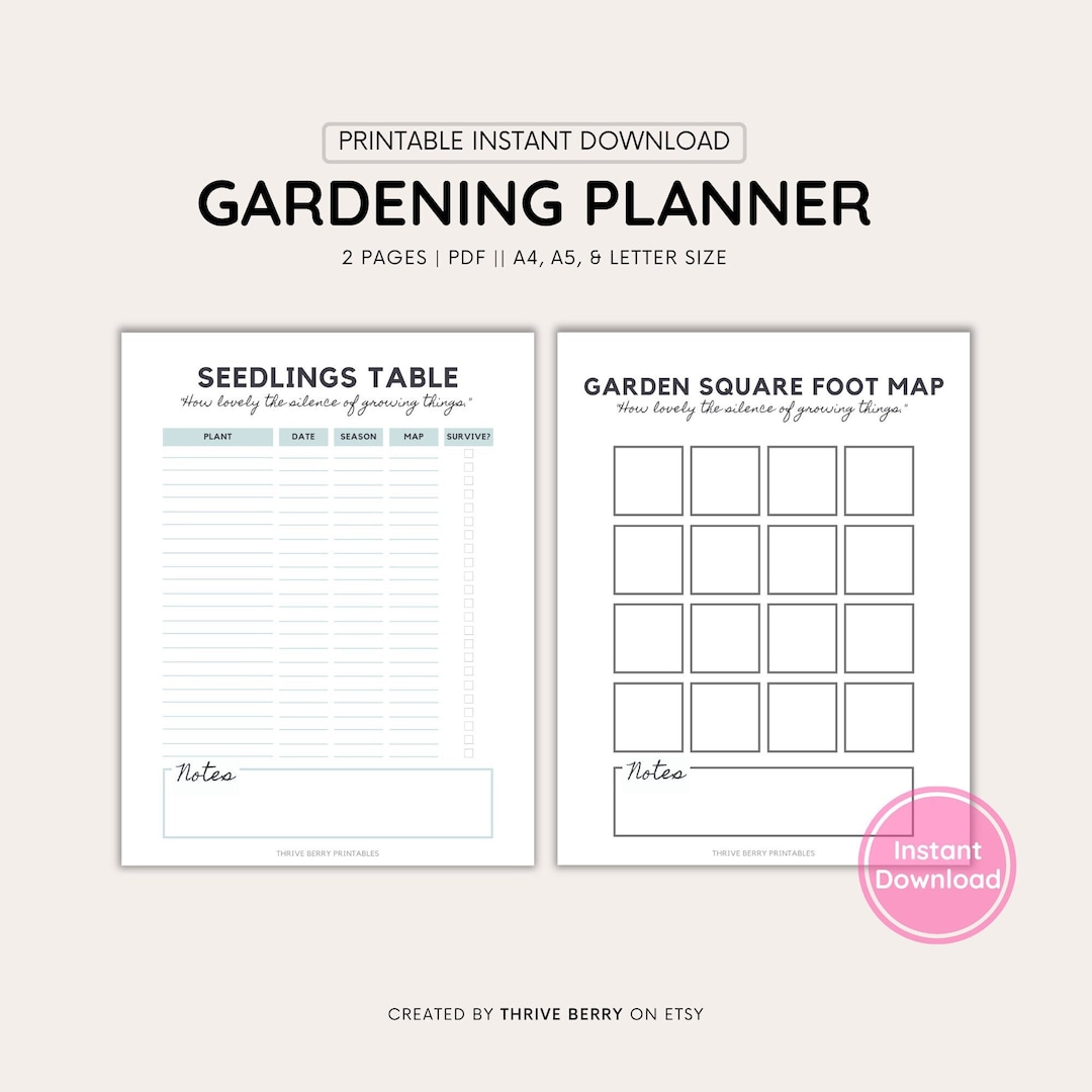 Printable Garden Planner With Garden Square Foot Map and Seedlings ...