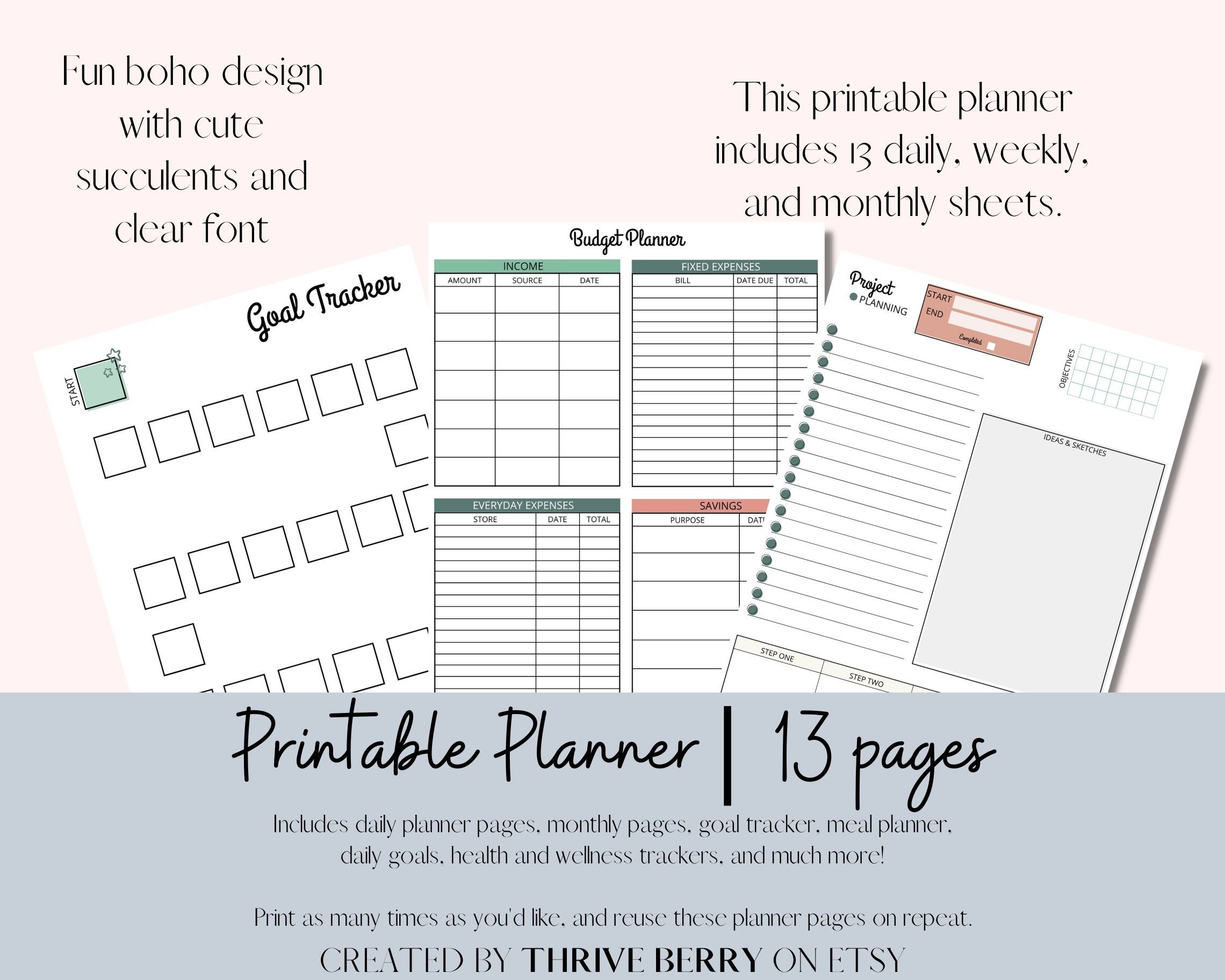 Printable Planner Bundle, Daily Planning Sheet, Printable Planner PDF ...