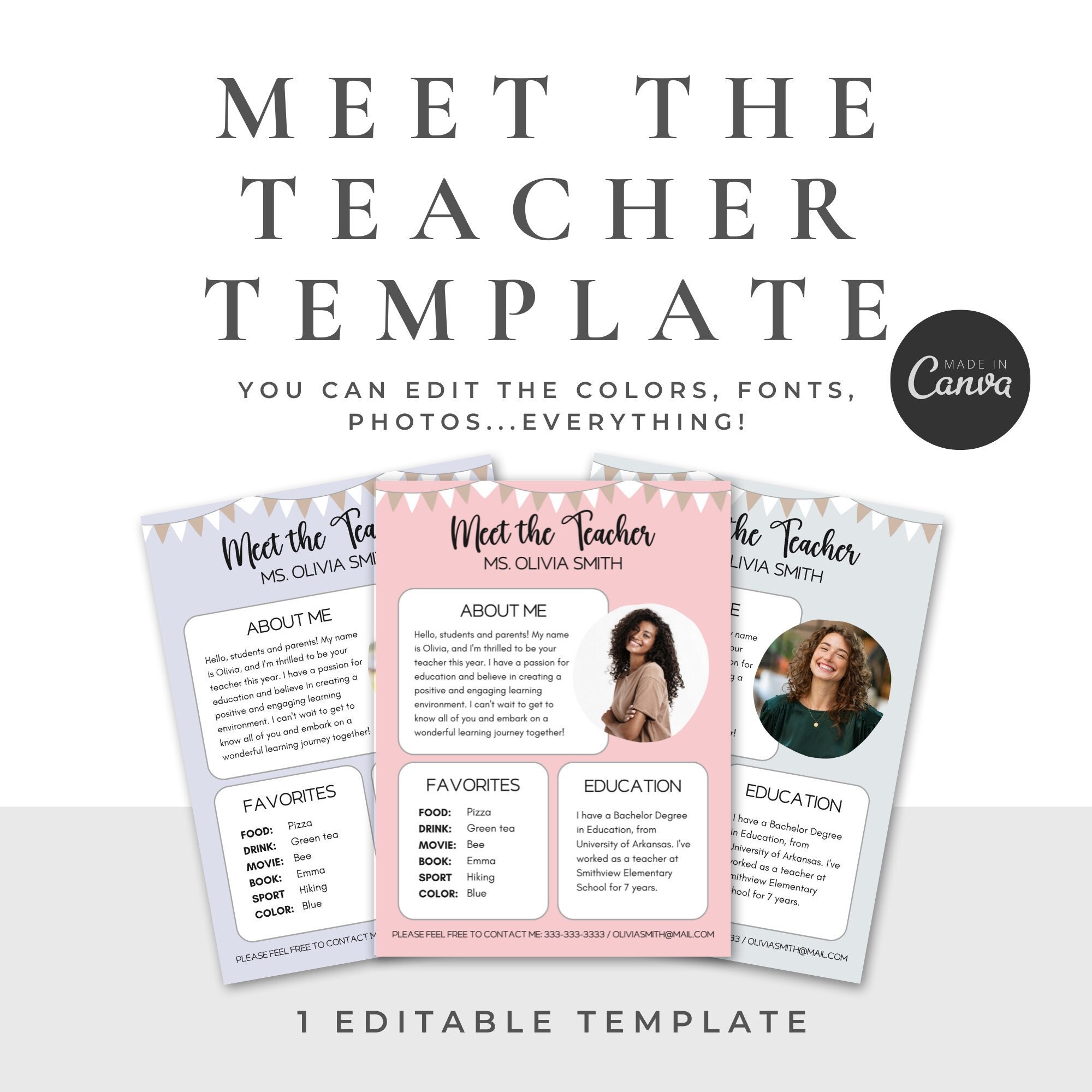 Meet the Teacher Editable Canva Template for Teachers - Etsy