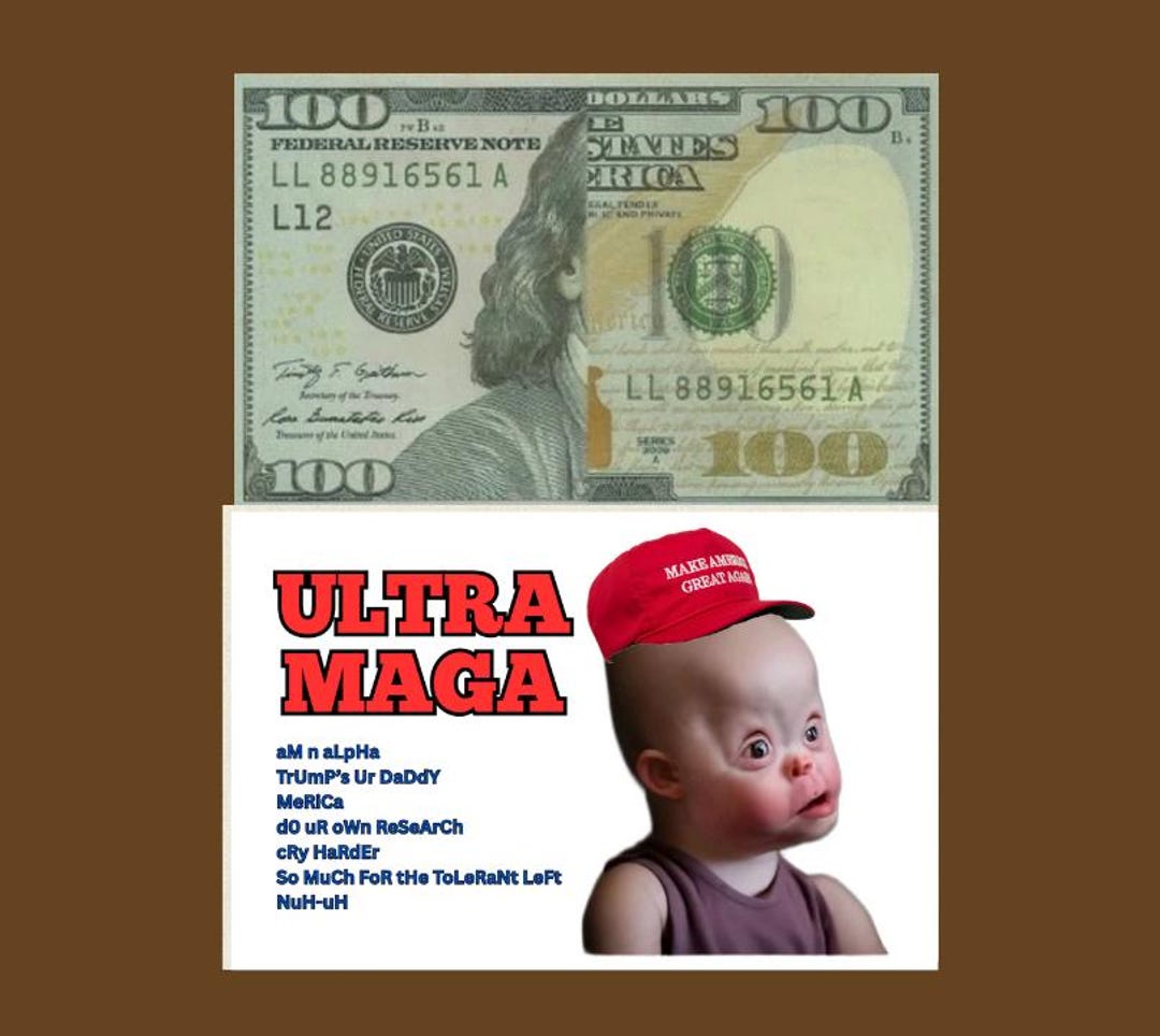 ULTRA MAGA (prank 100 Dollar Bill Drop Cards) Set of 10, Anti-trump ...