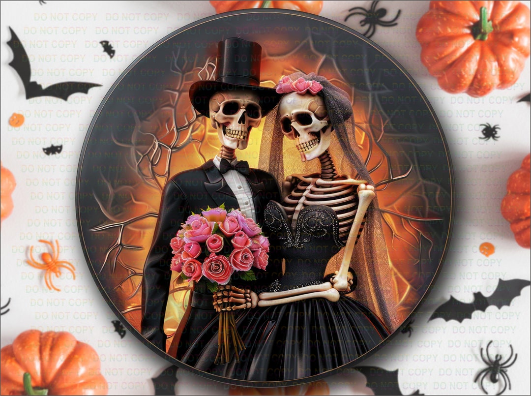 Skeleton Couple Sign, Signs for Halloween Wreaths, Skeleton Wedding ...