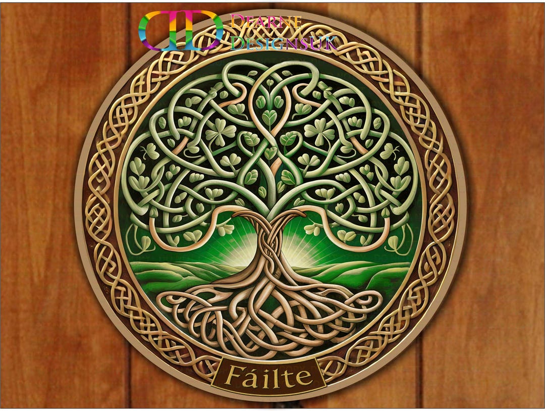 Fáilte Irish Welcome Sign, Celtic Tree of Life Wall Plaque, Emerald ...