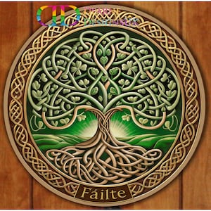 Fáilte Irish Welcome Sign, Celtic Tree of Life Wall Plaque, Emerald ...