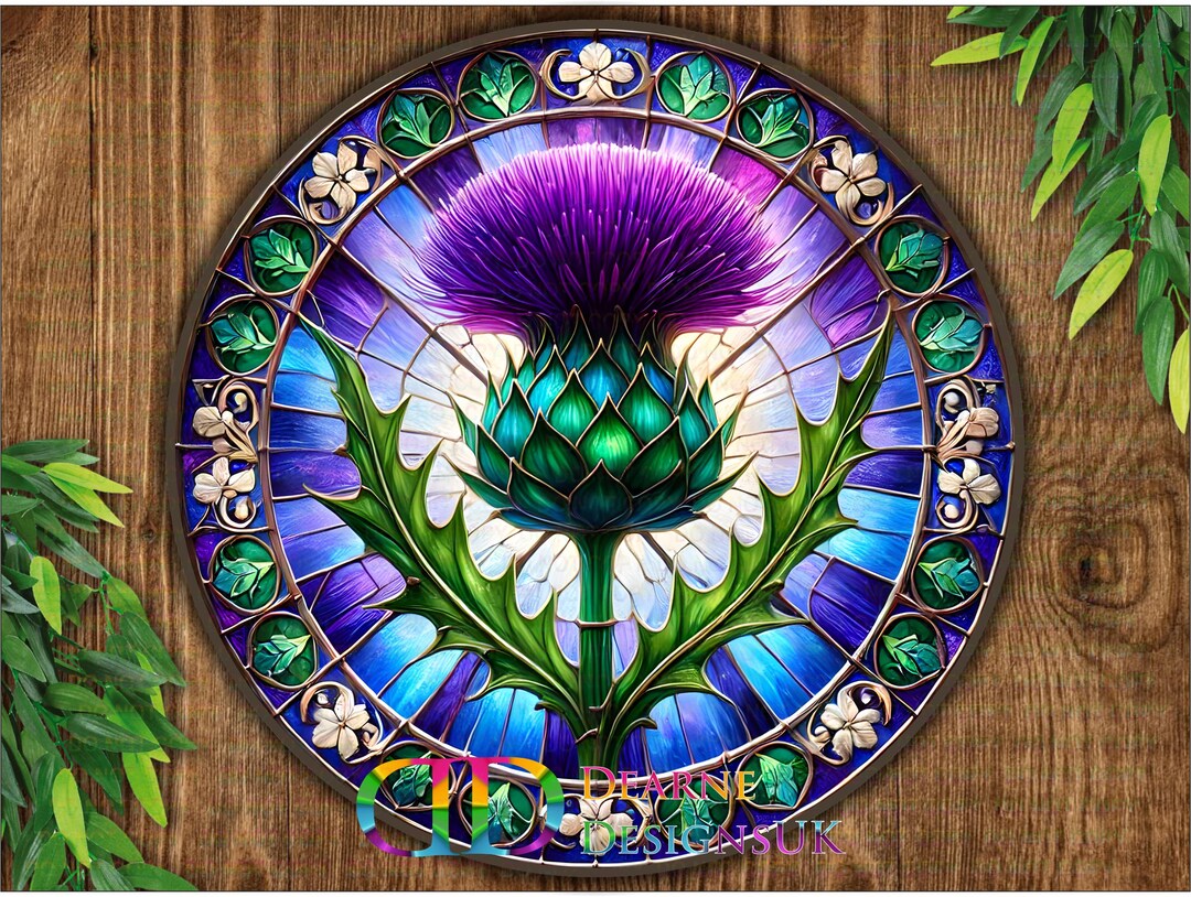 Thistle Sign, Thistle Plaque, Scottish Thistle Art, Faux Stained Glass ...