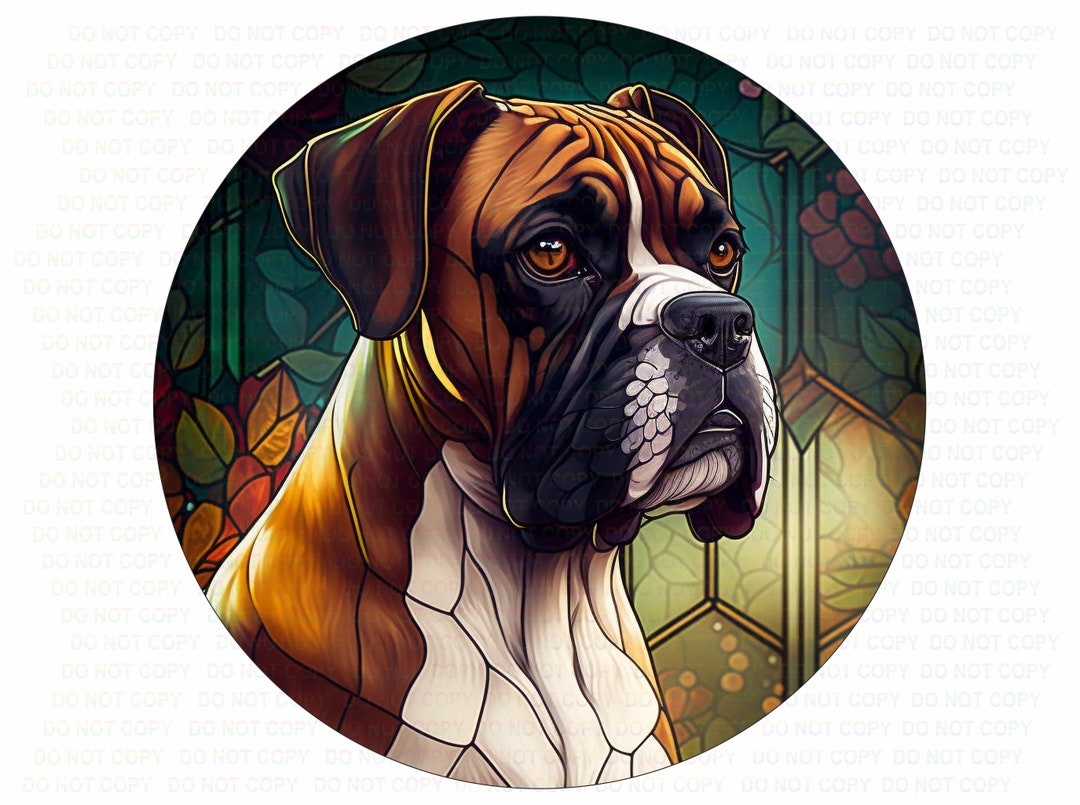 Faux Stained Glass Effect Boxer Dog Wreath Sign, Boxer Dog Round Sign ...
