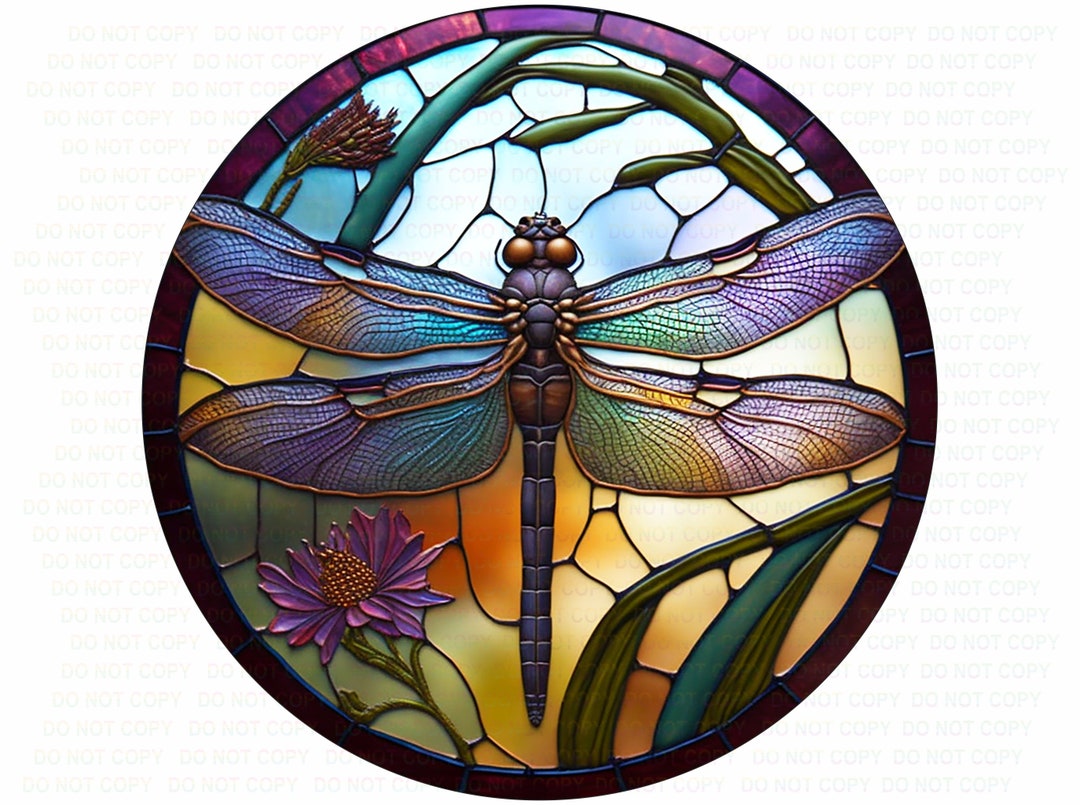 Dragonfly Sign, Dragonfly Wreath Sign, Stained Glass Dragonfly, Faux ...