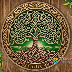 Fáilte Irish Welcome Sign, Celtic Tree of Life Wall Plaque, Emerald ...