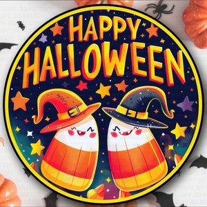 Happy Halloween Sign, Candy Corn Sign, Trick or Treat Wreath Sign ...