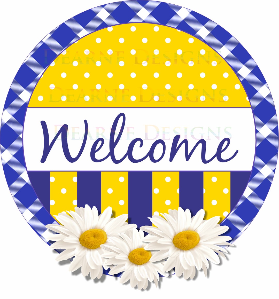 Welcome Polka Dot Wreath Sign, Welcome Yellow Theme, Yellow Navy Polka ...
