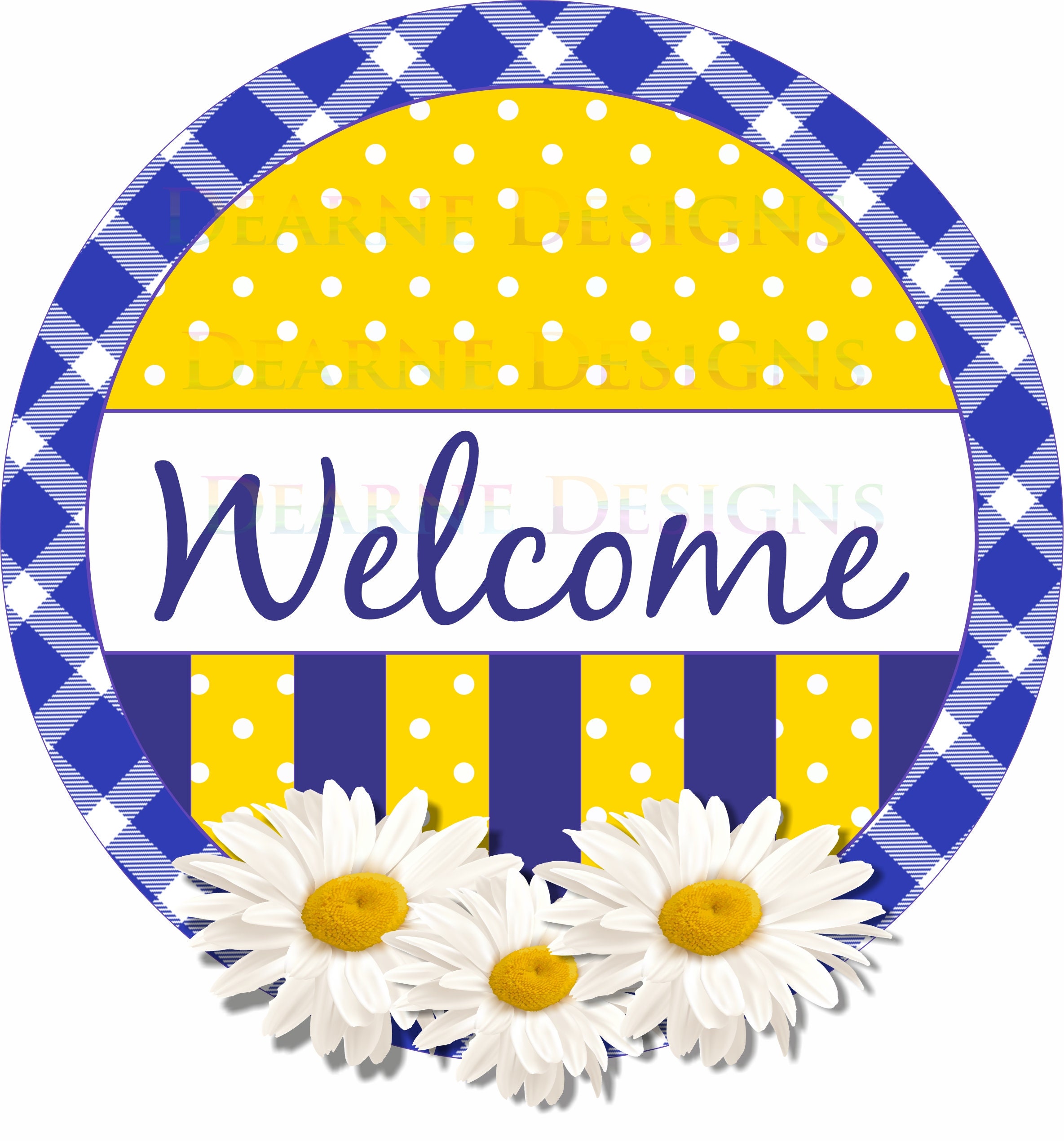 Welcome Polka Dot Wreath Sign, Welcome Yellow Theme, Yellow Navy Polka ...