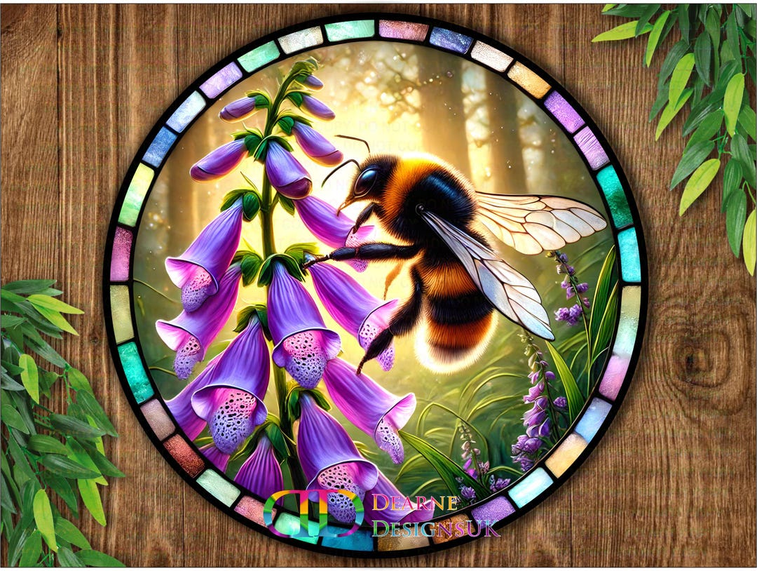 Bee and Foxglove Sign, Imitation Stained Glass Foxglove Sign, Bee Sign ...