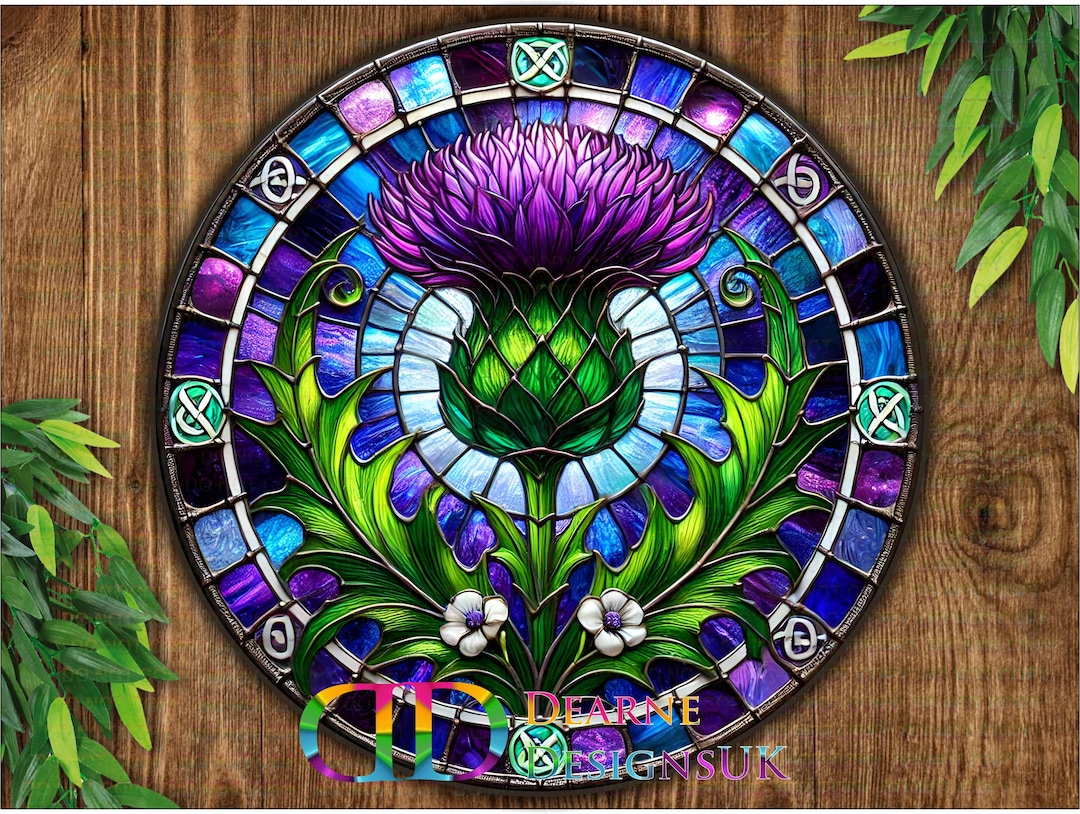 Thistle Sign, Thistle Plaque, Scottish Thistle Art, Faux Stained Glass ...