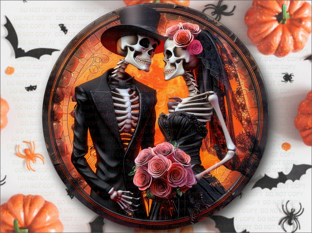 Skeleton Couple Sign, Signs for Halloween Wreaths, Skeleton Wedding ...