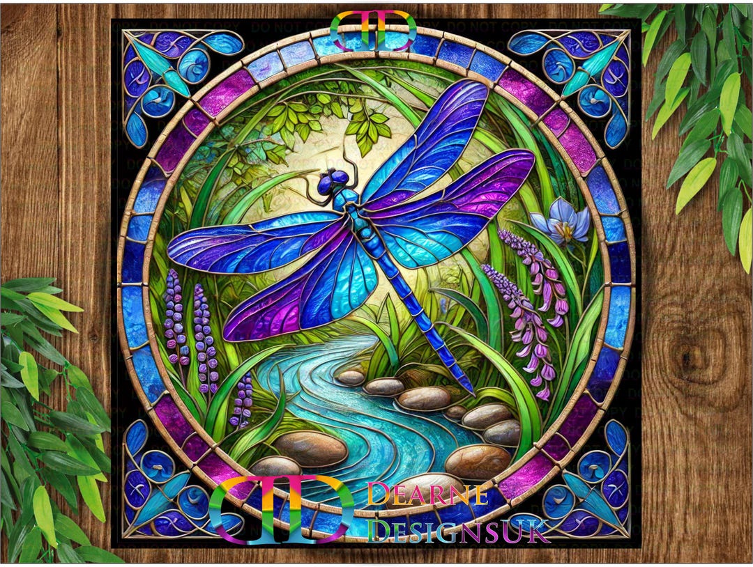 Dragonfly Sign, Dragonfly Wreath Sign, Stained Glass Effect Dragonfly ...