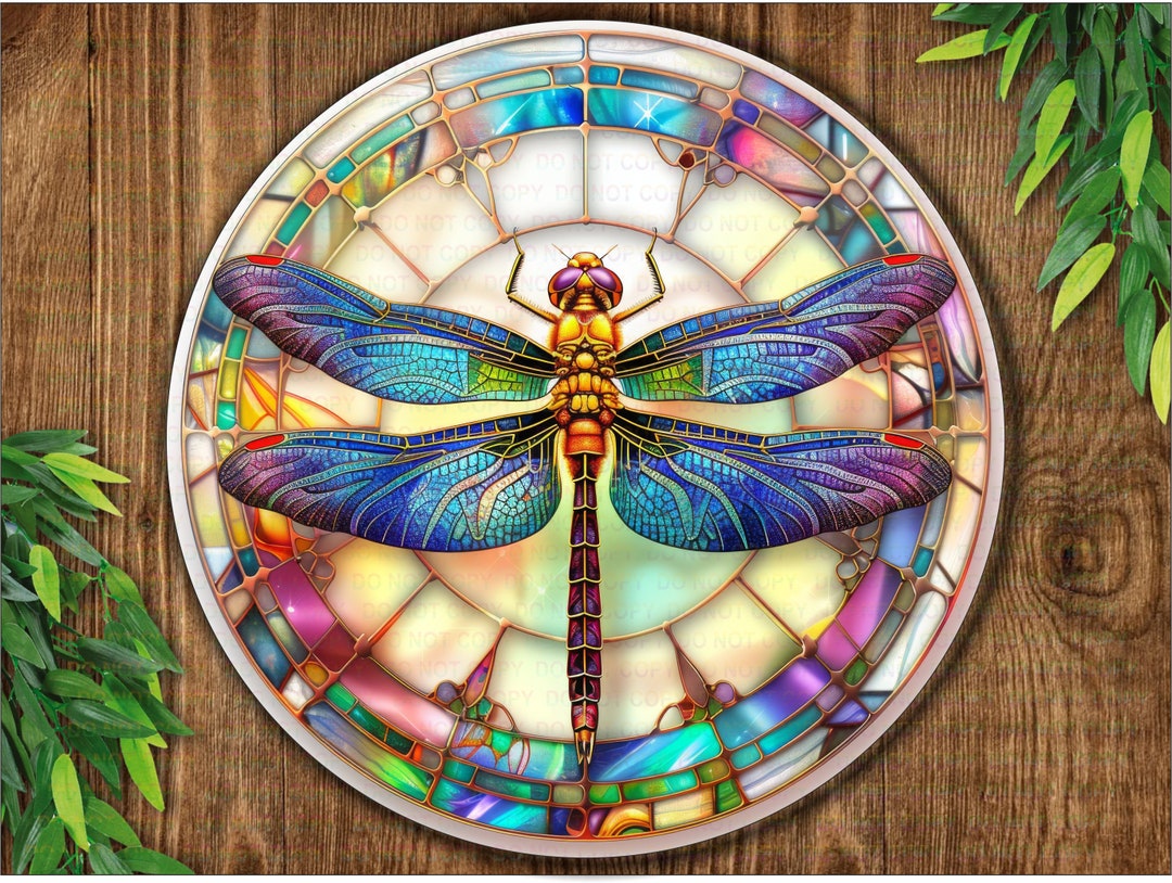 Dragonfly Sign, Dragonfly Wreath Sign, Stained Glass Dragonfly, Faux ...