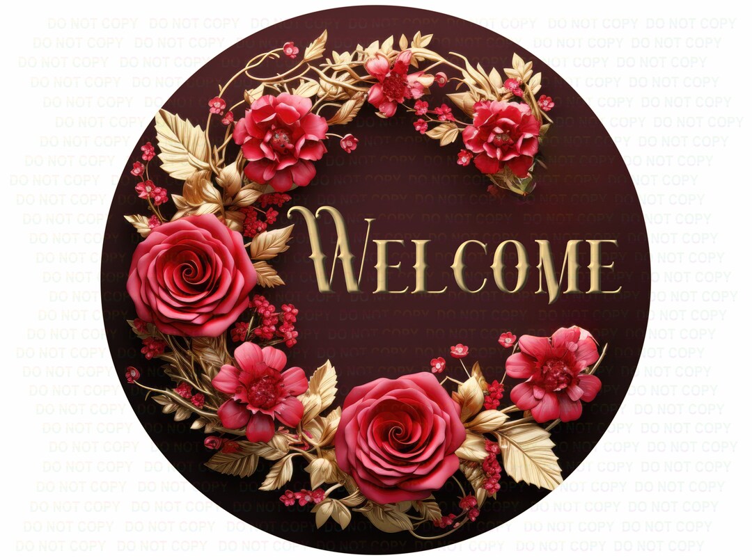 Welcome Wreath Sign, Gold Rose Wreath Sign, Welcome Wreath, Rose Gold ...
