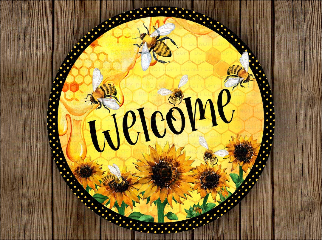 Welcome Wreath Sign, Bee Wreath Sign, Bee Theme Sign, Bee Style Wreath ...
