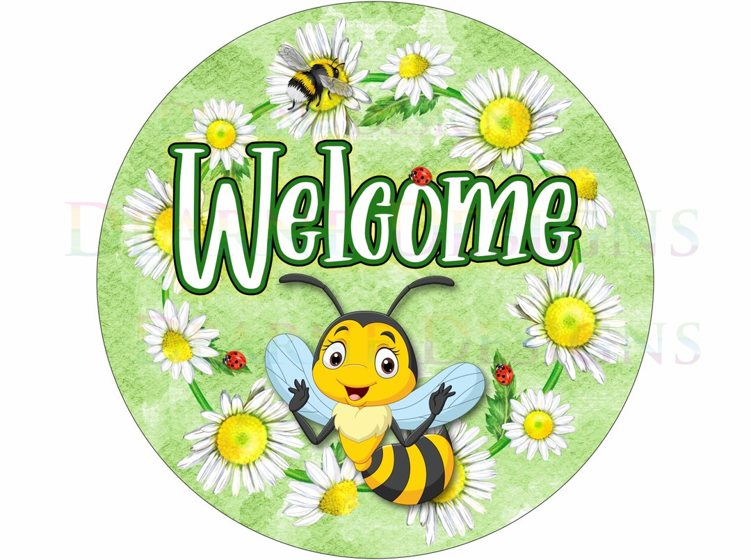 Welcome Daisy Wreath Sign, Daisy Wreath Sign, Bee Sign, Daisy Sign, Bee ...