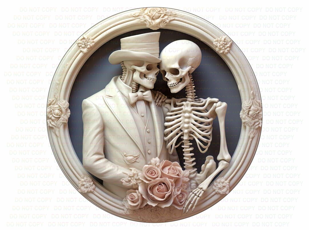 Skeleton Couple Embrace in Ivory Frame Wreath Sign - Etsy