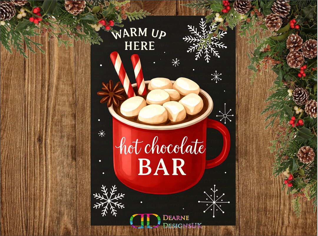 Christmas Hot Chocolate Bar Sign, Christmas Hot Chocolate Wreath Sign ...