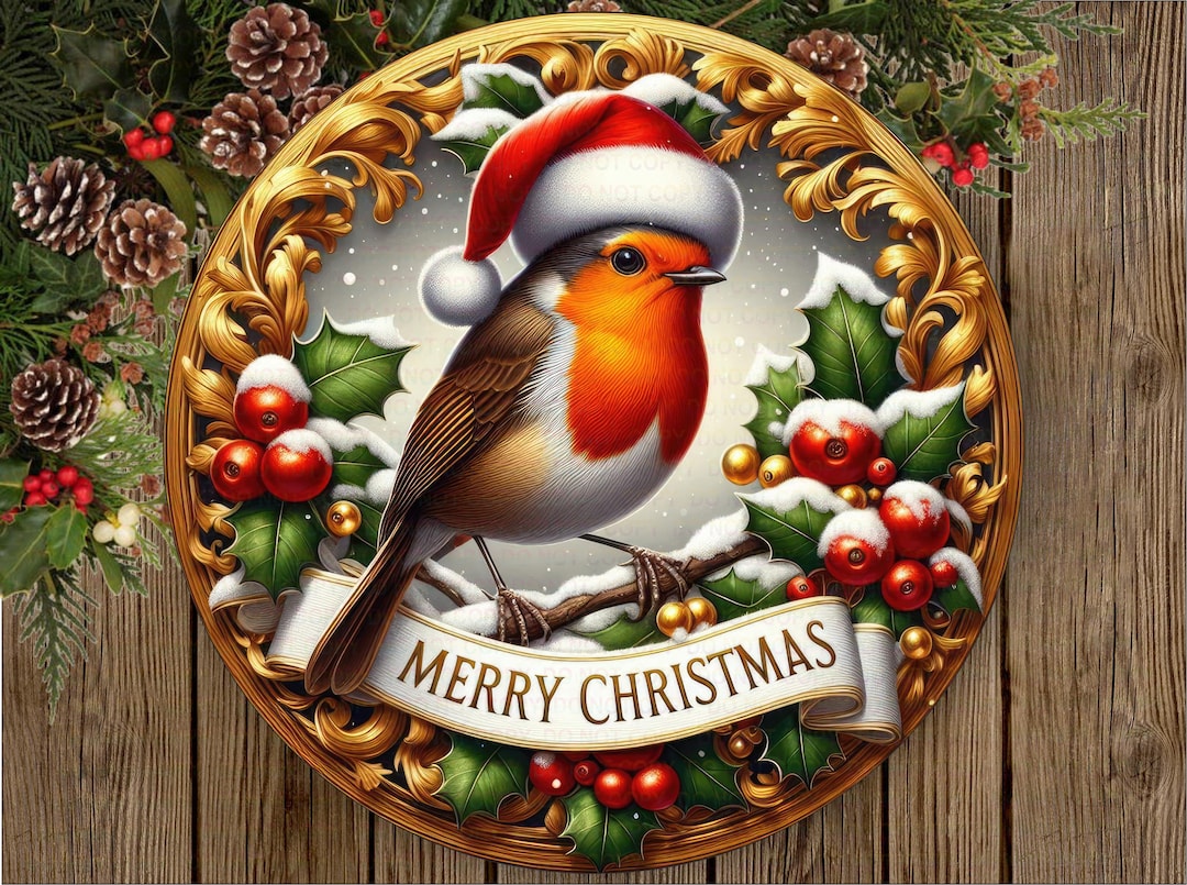 Robin Xmas Wreath Sign, Christmas Robin Sign, Robin Sign, Robin Wreath ...