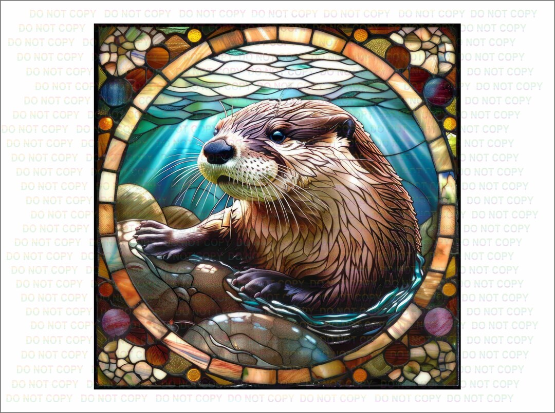 Swimming Otter Sign, Faux Stained Glass-style Metal Sign, Garden ...