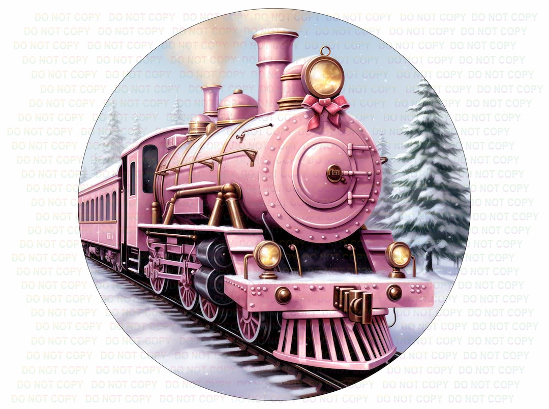 Pink Train Christmas Sign, Christmas Train Wreath Sign, Pink Xmas ...
