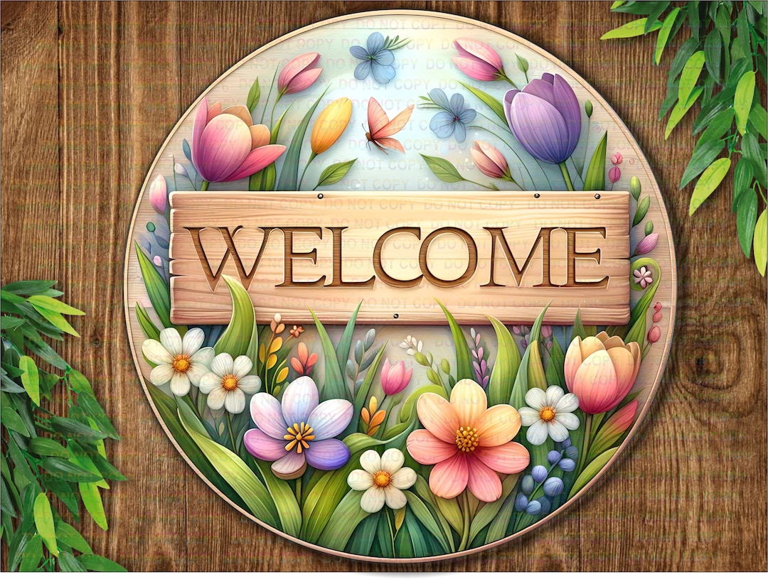 Welcome Spring Sign, Spring Wreath Sign, Spring Door Sign, Welcome Sign ...