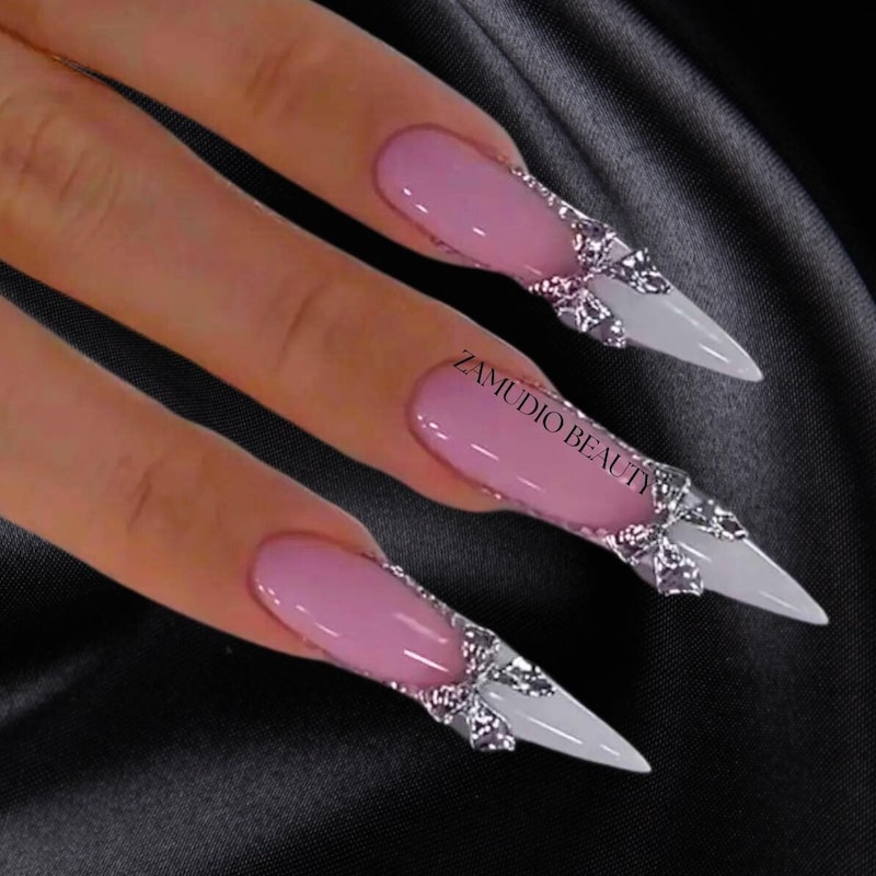 Pink and Diamond Nails - Etsy