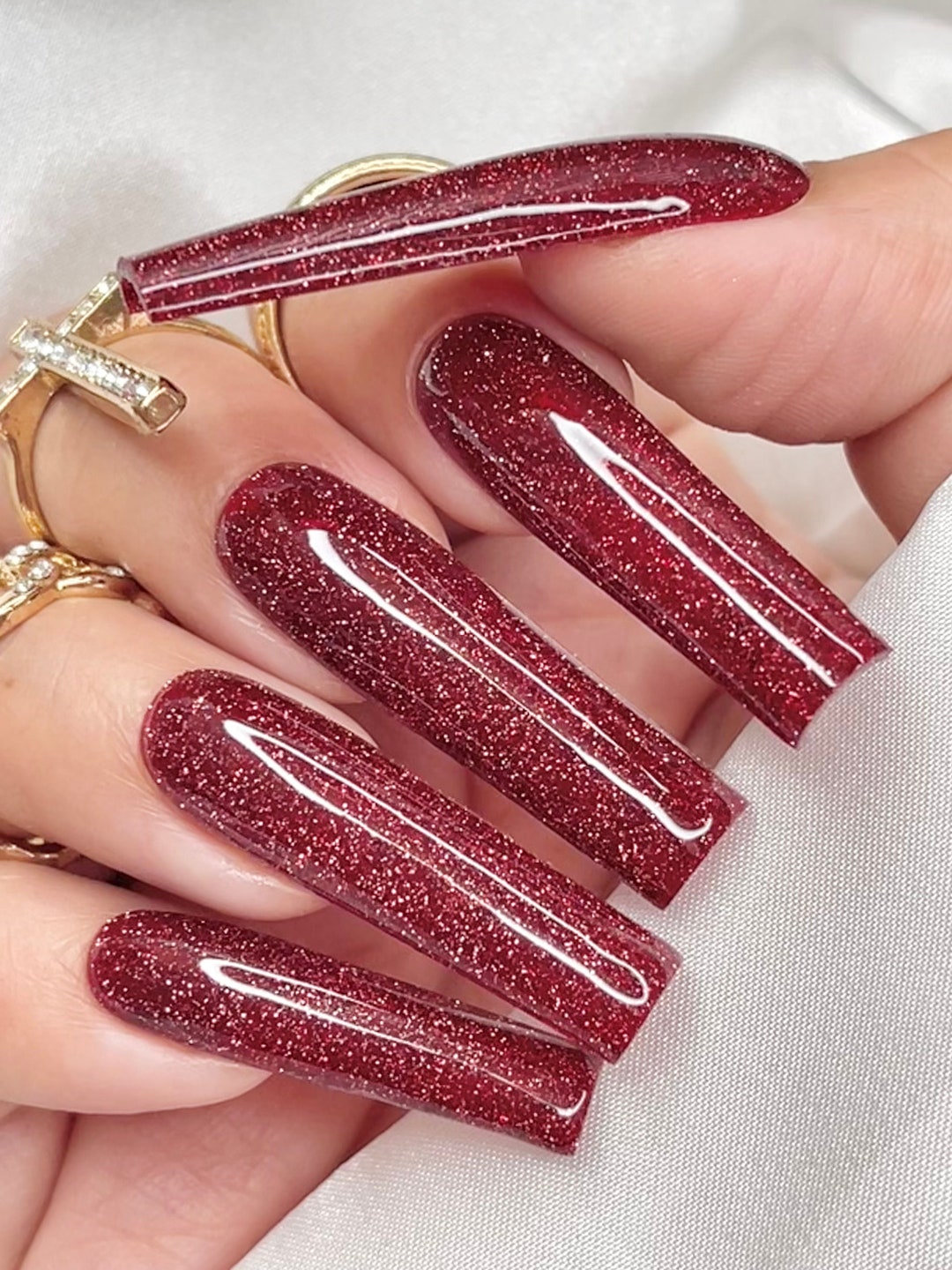 Red Reflective Press on Nails | Free Prep Kit & Fast Shipping | Extra ...