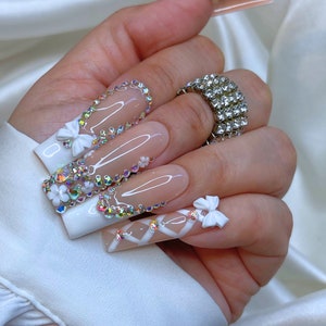 French Tip Bling Press on Nails | Luxury Diamond Crystal Nails Perfect ...