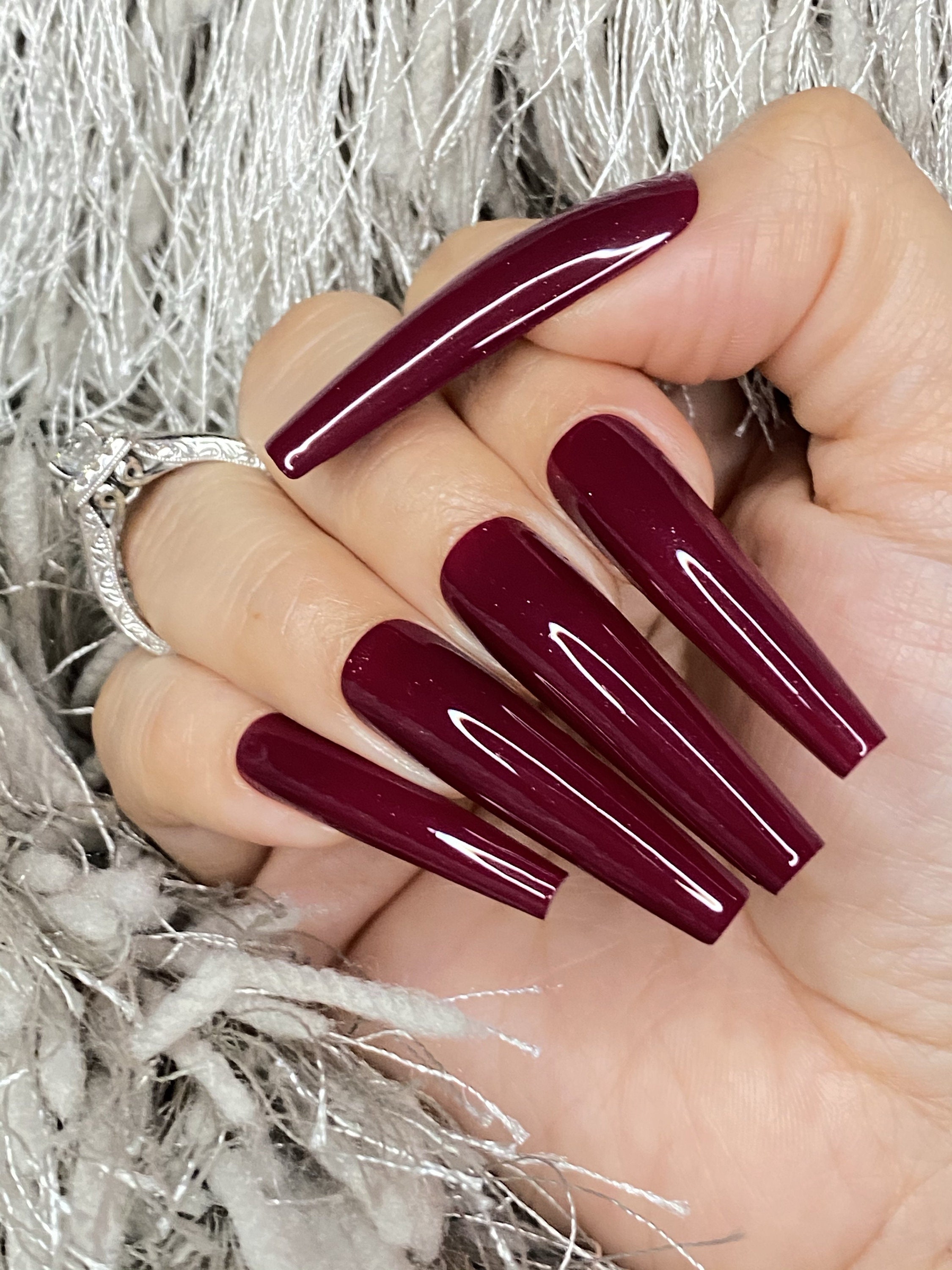 Burgundy Dark Red Press on Nail Set Free Prep Kit - Etsy