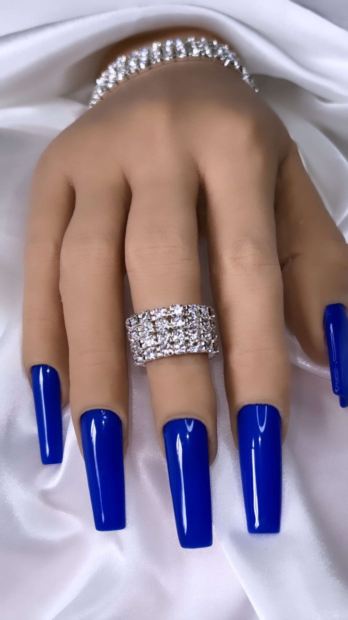 Blue Press on Nails | Free Prep Kit & Quick Processing Extra Long Nails ...