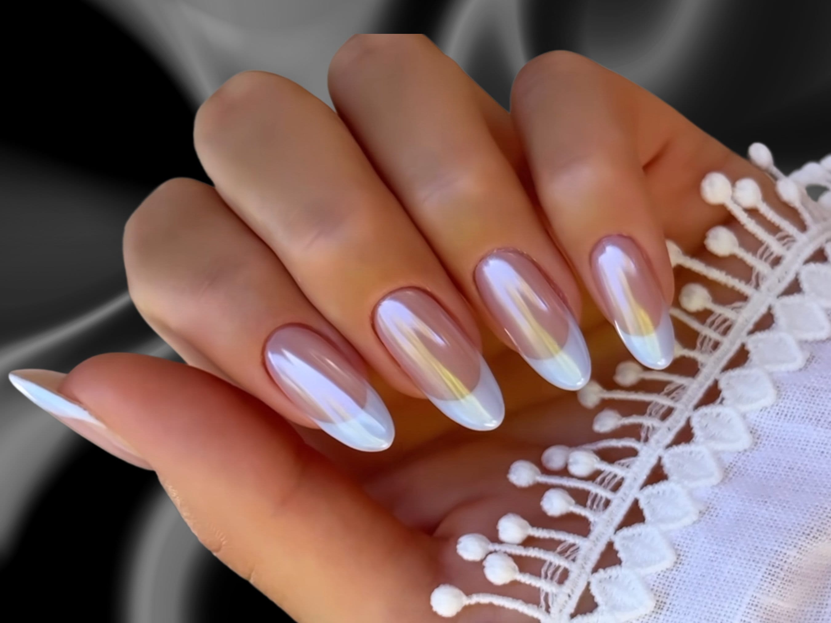 Hailey Bieber French Tip Glazed Donut Press on Nail | Luxurious ...
