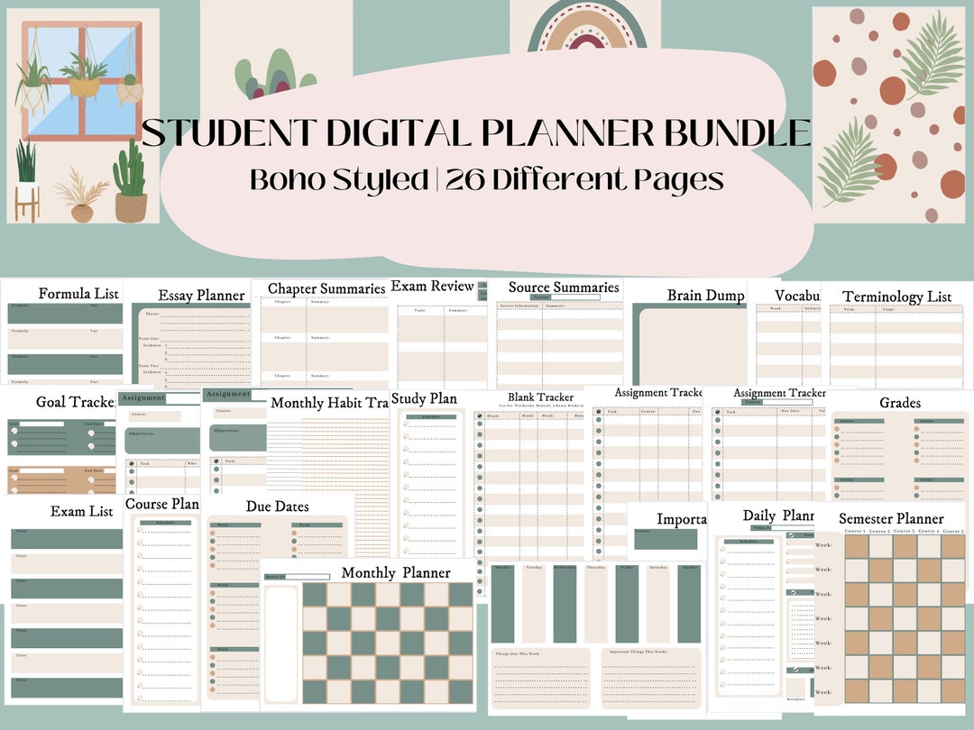 Student Digital Planner Bundle Template | Printable Life Planner ...
