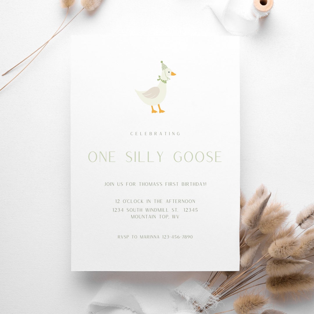One Silly Goose Birthday Invitation First Birthday Ideas Customizable ...