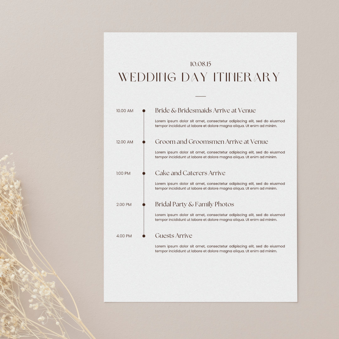 Editable Wedding Day Itinerary Template Printable Wedding Itinerary ...