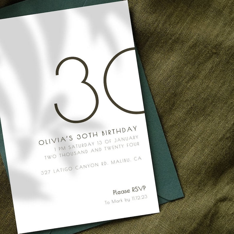 Editable Modern Adult Birthday Invitation Template Minimalist Birthday ...