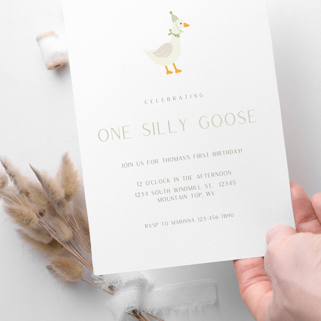 One Silly Goose Birthday Invitation First Birthday Ideas Customizable ...