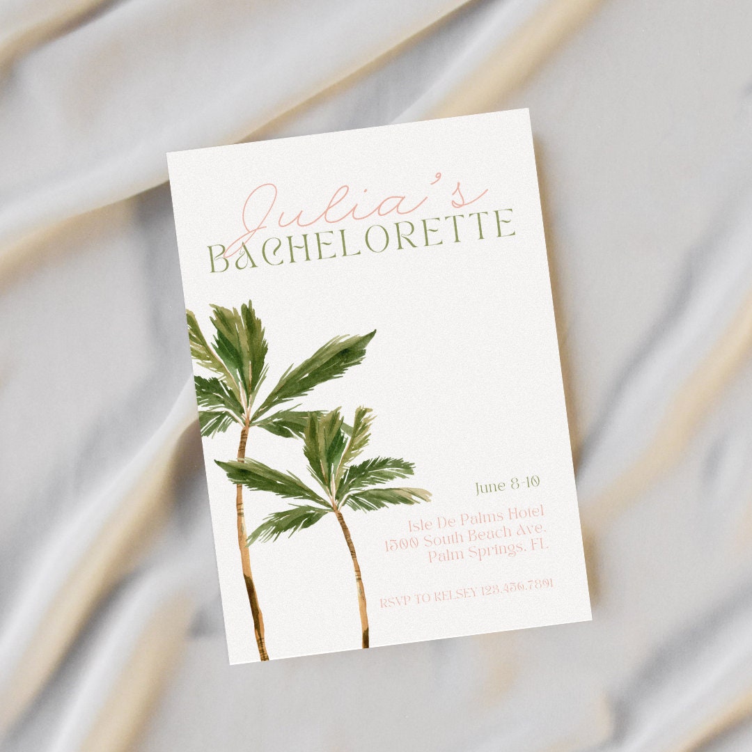 Palm Tree Invitation Bachelorette Party Invitation Template Beach ...