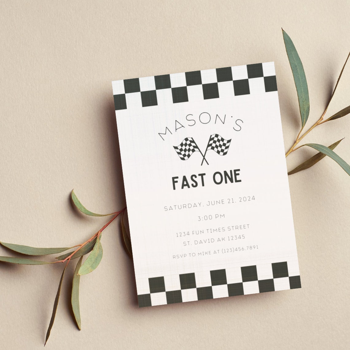 Editable Fast One Birthday Invitation Race Car 1st Birthday Invite ...