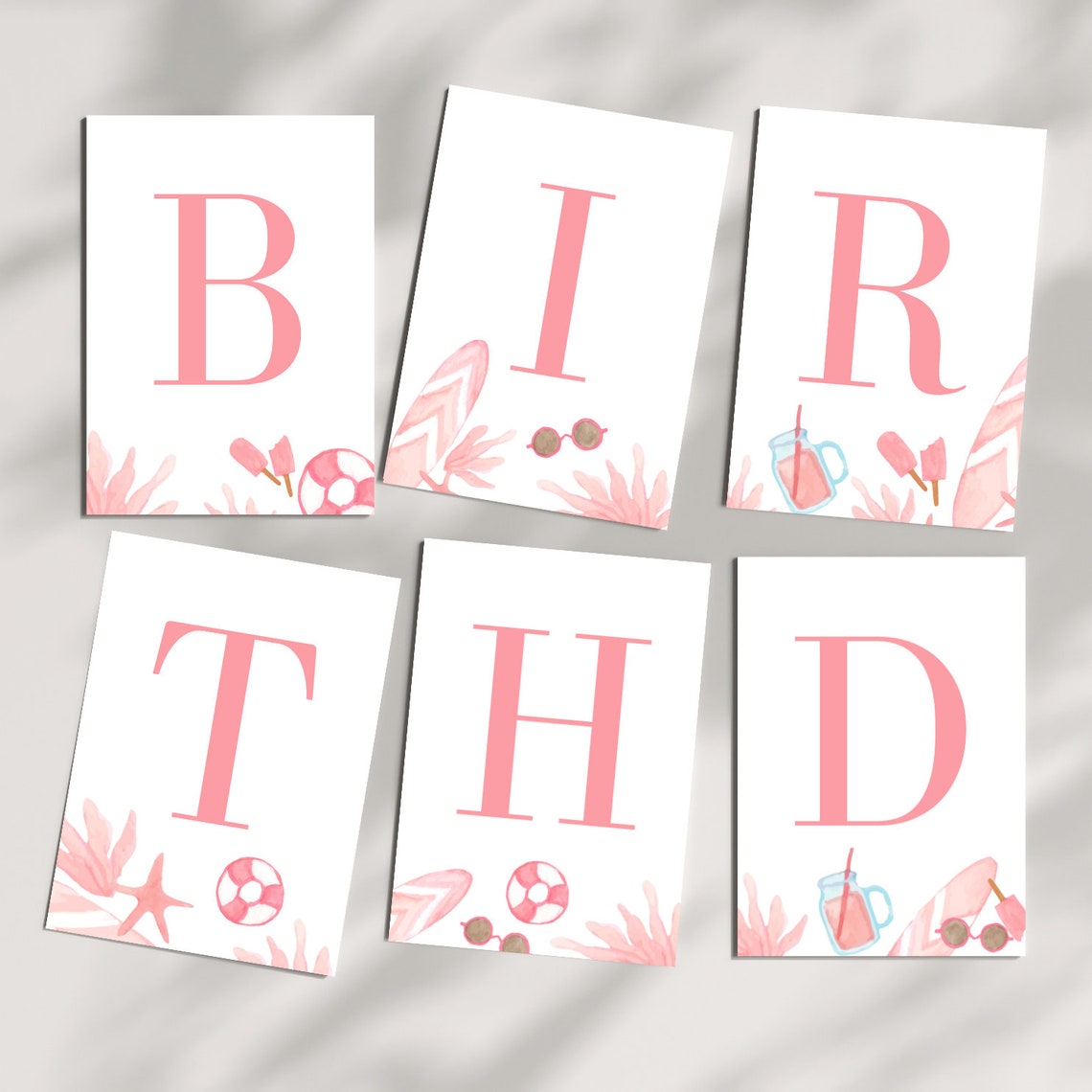 Pink Pool Party Printable Bunting Banner Girls Summer Birthday Party ...