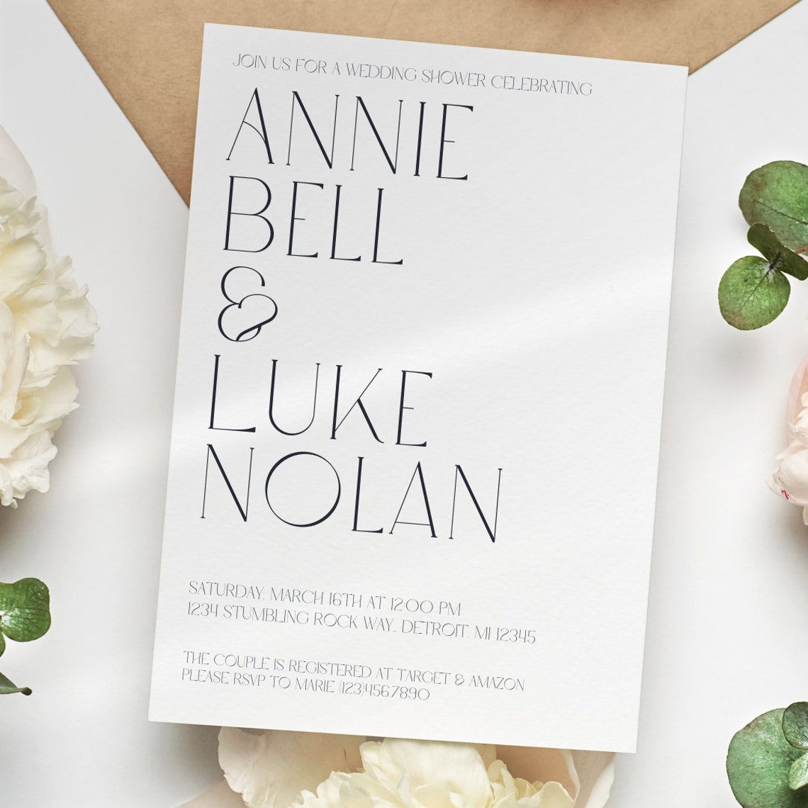 Simple Wedding Shower Invitation Modern Wedding Shower Invitation ...