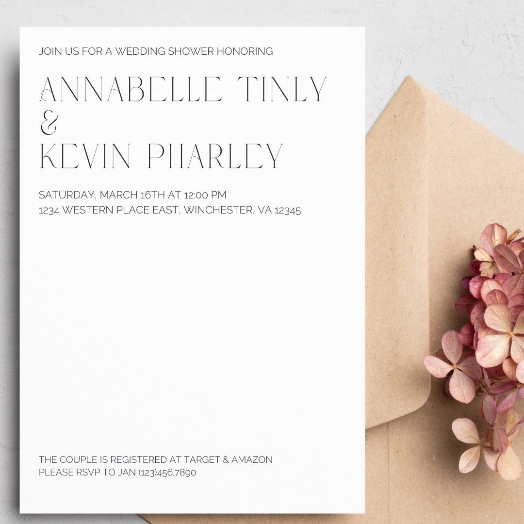 Simple Wedding Shower Modern Wedding Shower Invitation Couples Wedding ...